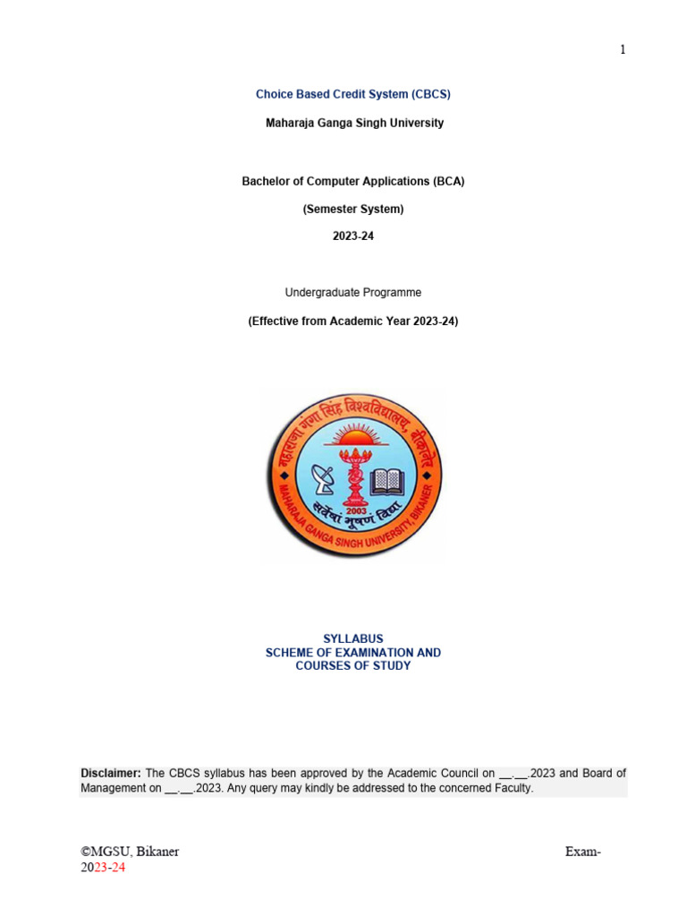 MGSU BCA CBCS Syllabus 2023-24 | PDF | Relational Database | Databases