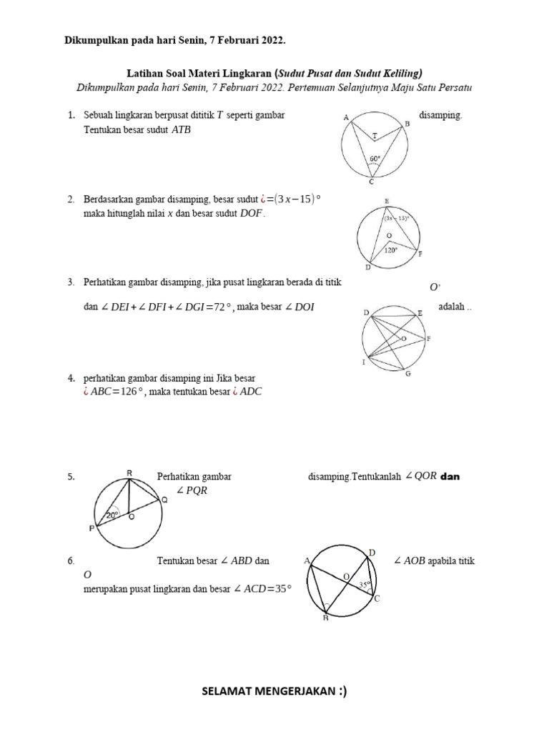 Latihan Soal Materi Lingkaran | PDF | Metode & Bahan Ajar