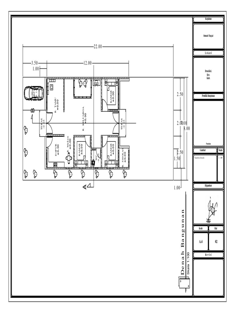 Denah Rumah Tinggal 12x7 Skala 1:100 | PDF