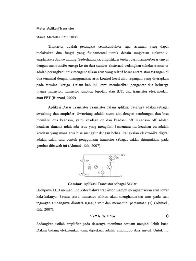 Aplikasi Dasar Transistor dalam Elektronika | PDF