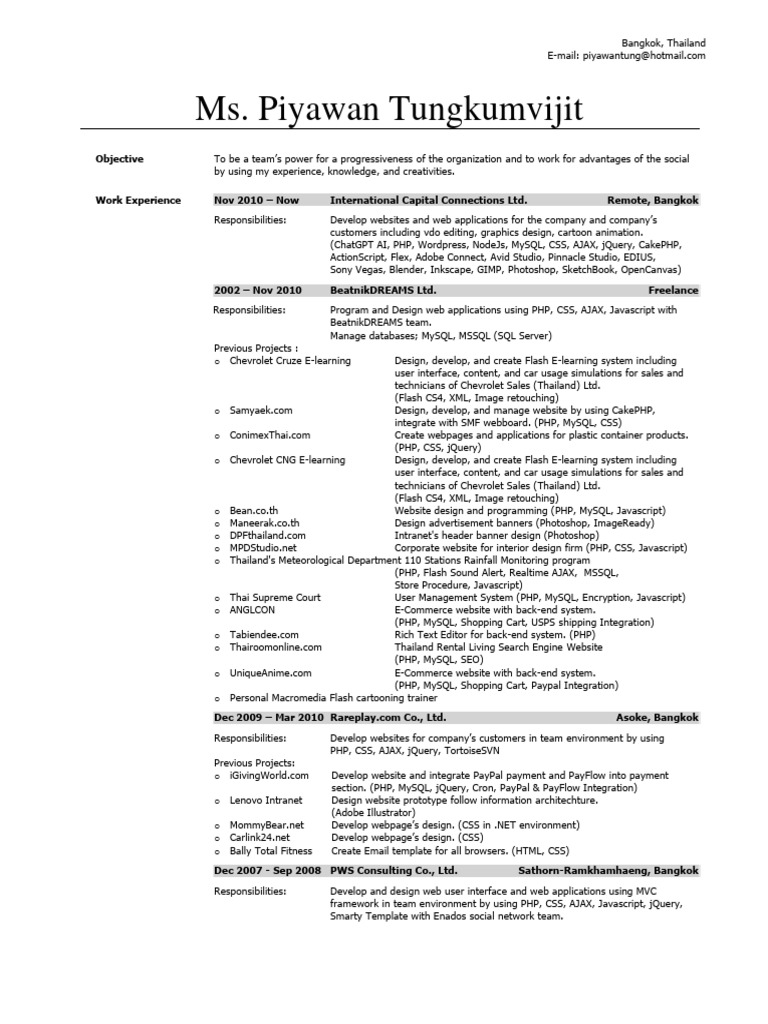 Piyawan T. Resume 2023 | PDF | Ajax (Programming) | Adobe Flash