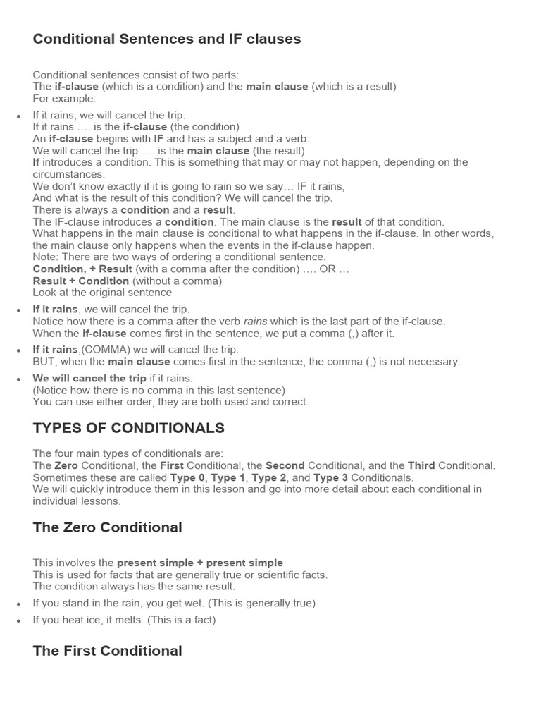 Conditional Sentences and IF Clauses - The Four Types | PDF | Comma ...