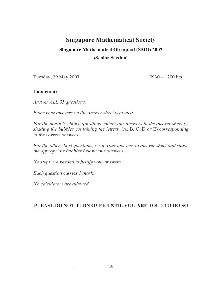 Smo Singapore Math Olympiad
