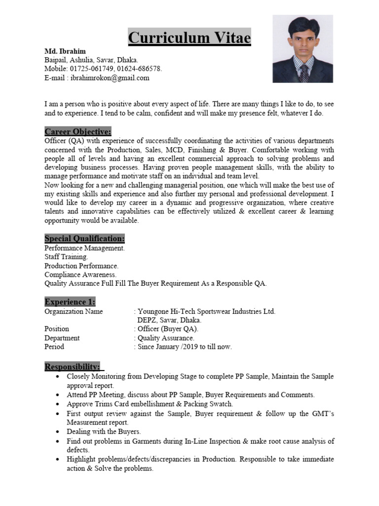 CV of Ibrahim | PDF | Quality Assurance