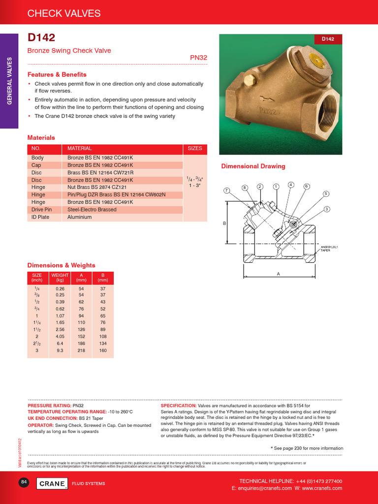 Check Valves: Bronze Swing Check Valve PN32 | PDF | Valve | Mechanical Engineering
