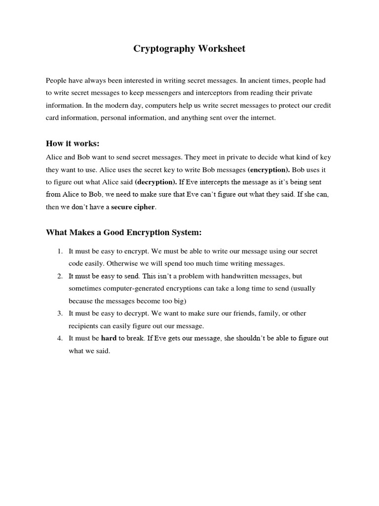 Cryptography Worksheet | PDF | Encryption | Cryptography Cryptography Worksheet | PDF | Encryption | Cryptography