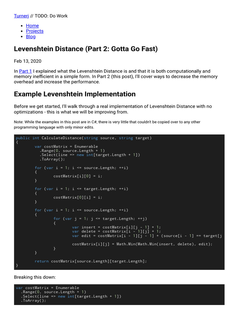 Levenshtein Distance (Part 2 Gotta Go Fast) - Turnerj (Aka. James Turner) | PDF | Applied ...