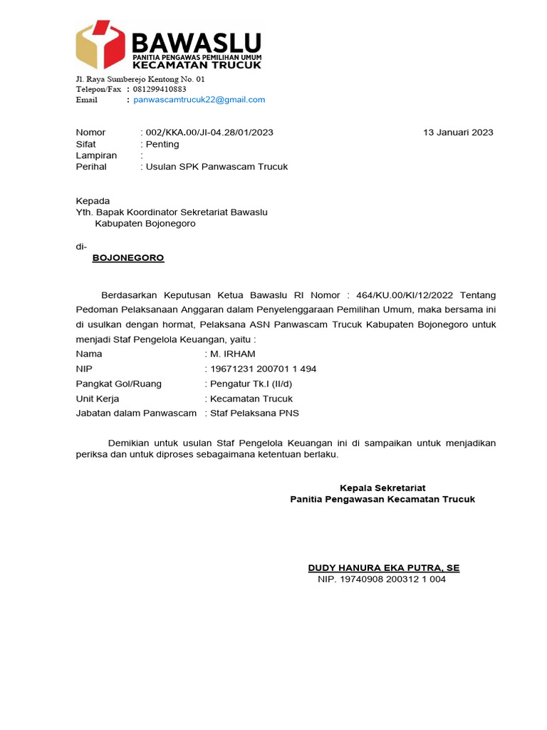 Contoh Format Surat Usulan SPK | PDF