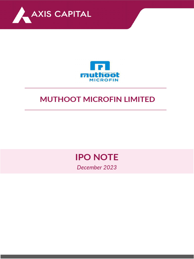 Muthoot Microfin LTD - IPO Note - Dec'2023 | Download Free PDF | Capital Adequacy Ratio | Stocks