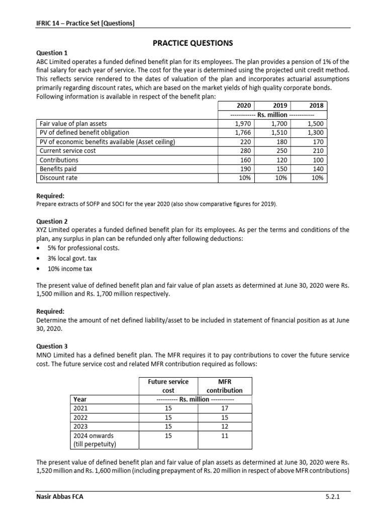 IFRIC 14 Defined Benefit Plan Questions | PDF | Defined Benefit Pension ...