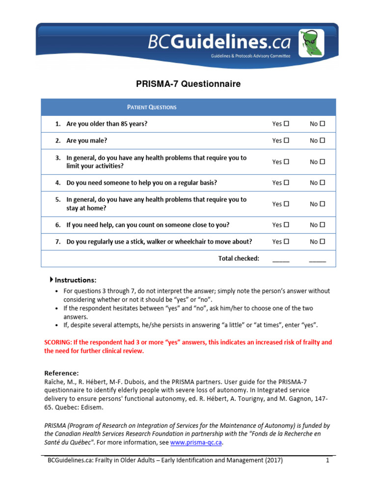Frailty Screening for Seniors | PDF | Wellness