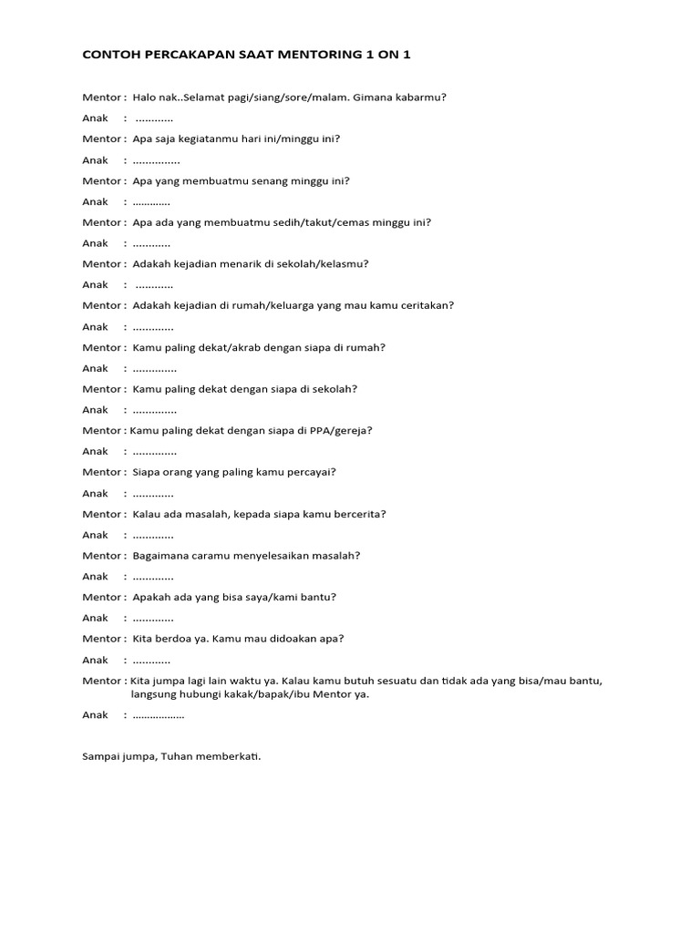 Contoh Percakapan Saat Mentoring 1 On 1 | PDF | Karier & Perkembangan ...
