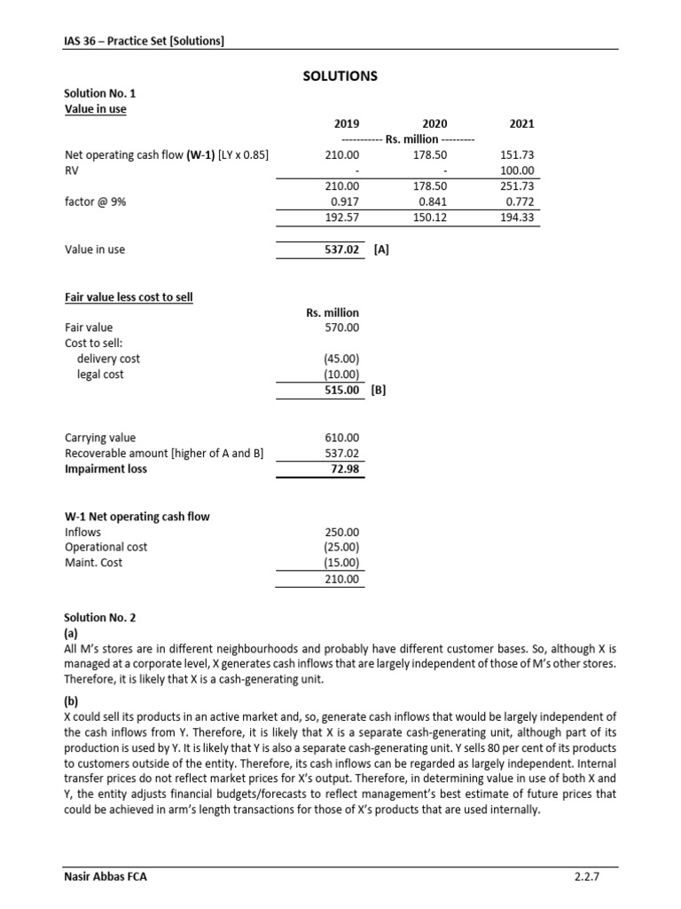 Solutions Ias 36 | PDF | Book Value | Goodwill (Accounting)