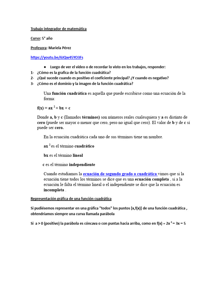 Trabajo integrador de matemática 2° parte | PDF | Ecuaciones | Ecuación cuadrática