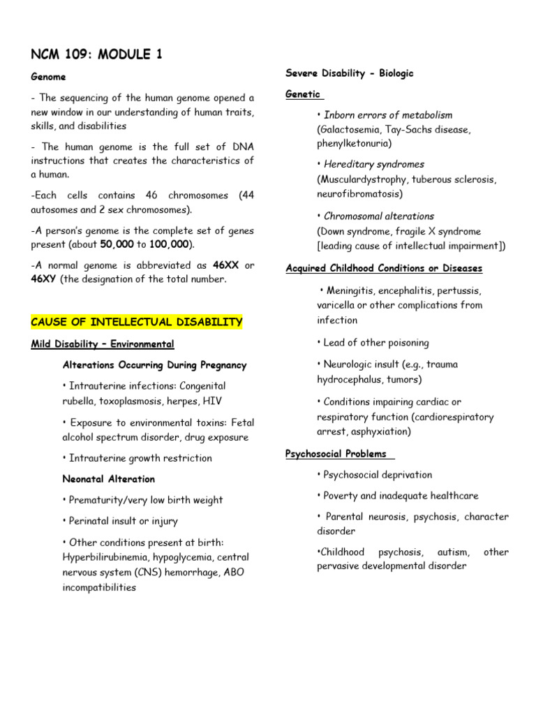 NCM 109 Reviewer Module 1 | PDF | Genetic Disorder | Prenatal Development