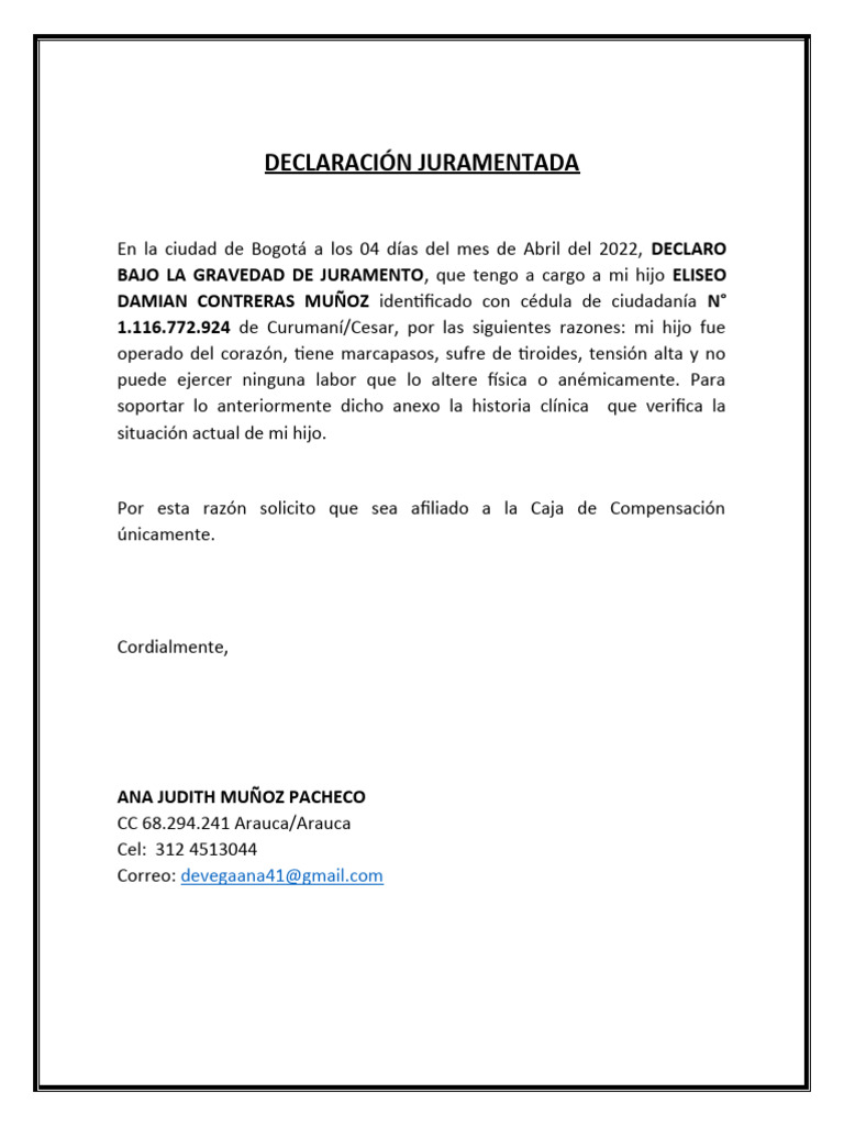 Carta De Declaracion Jurada Ejemplo About Quotes G Images/carta Juramentada