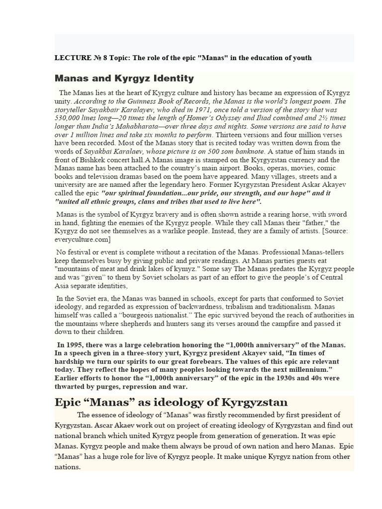 Manas Lecture, 8 | Download Free PDF | Kyrgyzstan