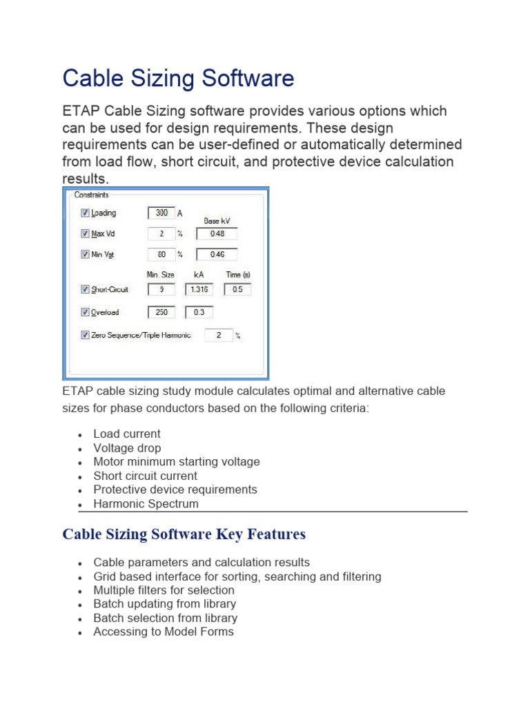 Cable Sizing Software | PDF