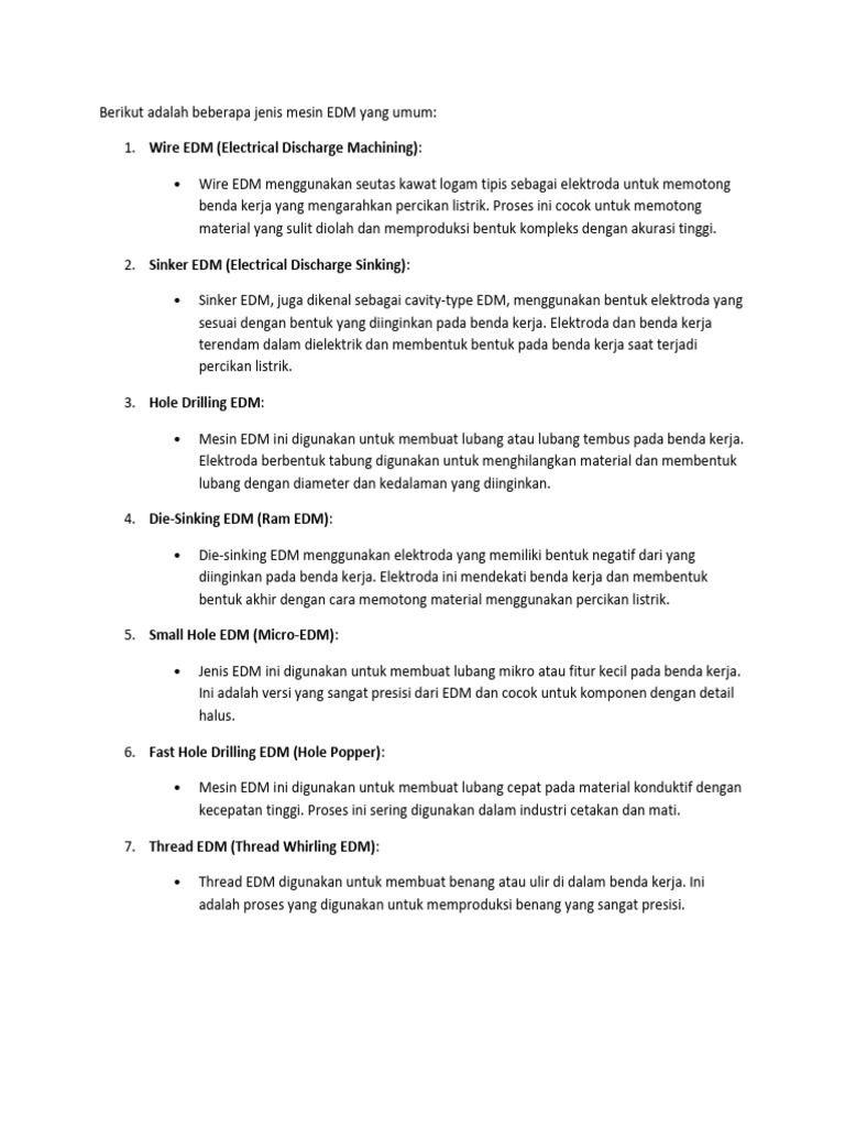 Jenis dan Material Mesin EDM | PDF