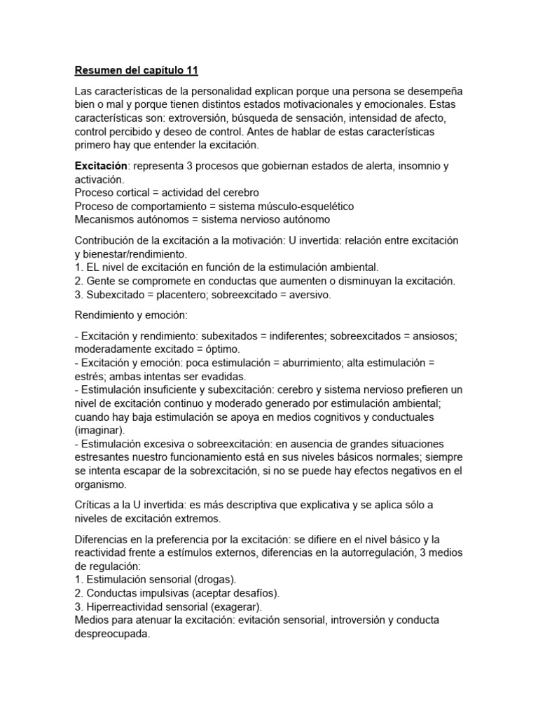 Resumendel Resumen Del Capítulo 11 | PDF | Las emociones | Estrés (biología)