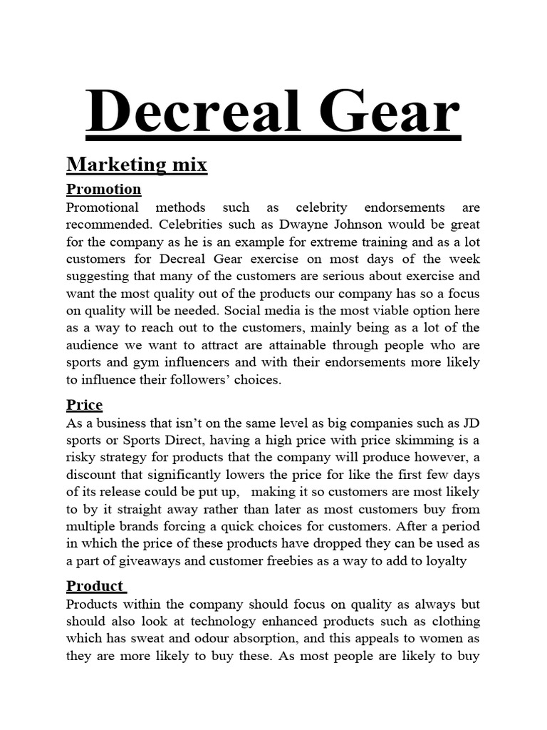 Decreal Gear Marketing Strategy Overview | PDF | Career & Growth | Business