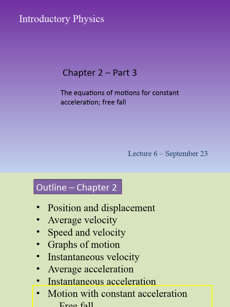 Lecture 6- Chapter 2 part 3 | PDF | Velocity | Acceleration