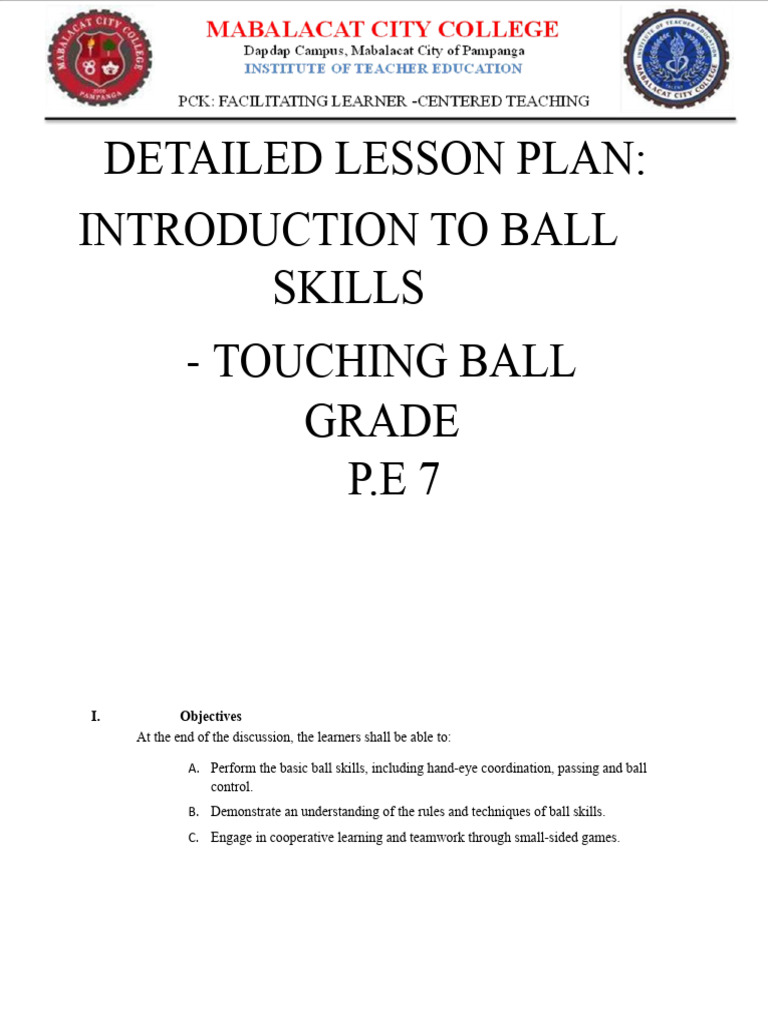 P.E. 7: Basic Ball Skills Lesson | PDF | Lesson Plan | Learning