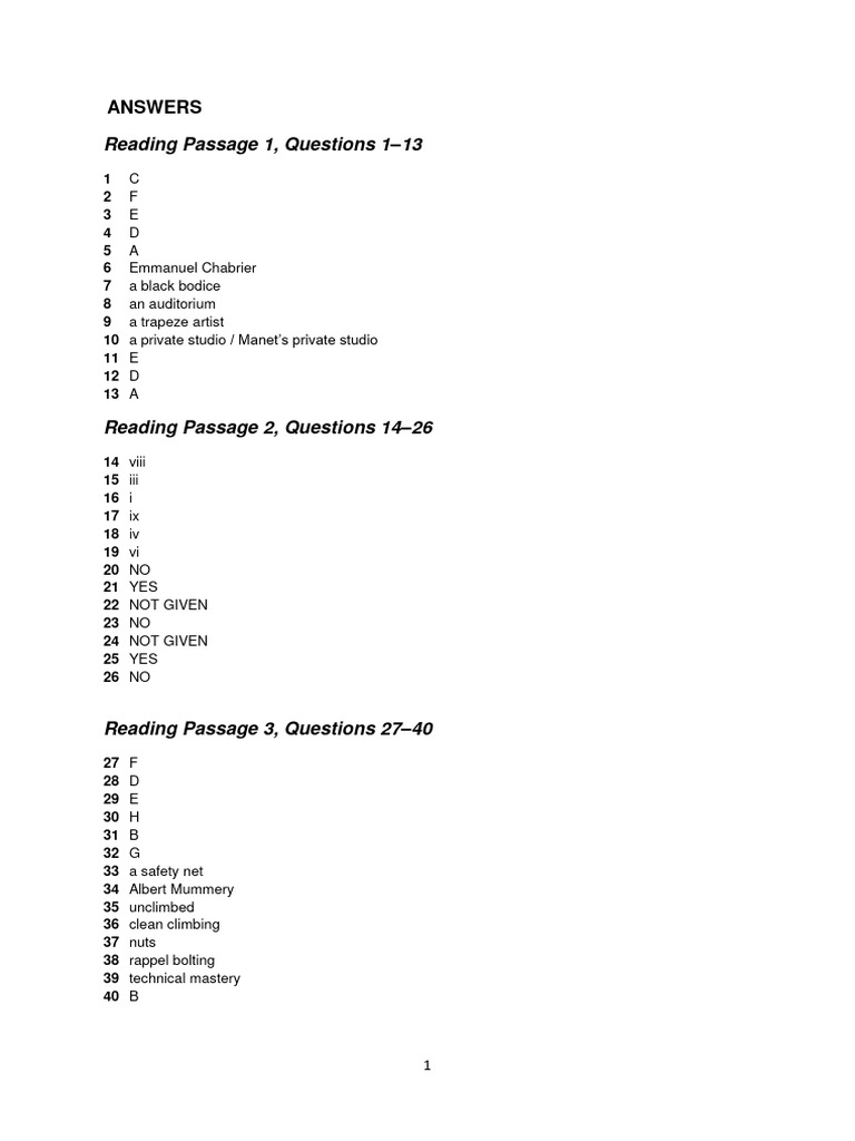 IELTS Reading Answers Summary | PDF