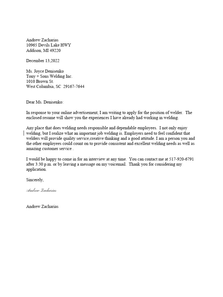 Welder Job Application Letter | PDF | Career & Growth