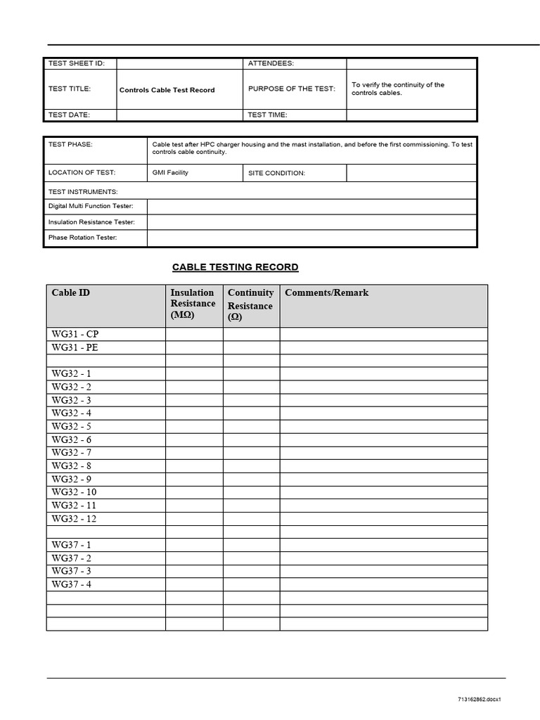 Controls Cable Test Record Report | PDF | Electrical Engineering ...