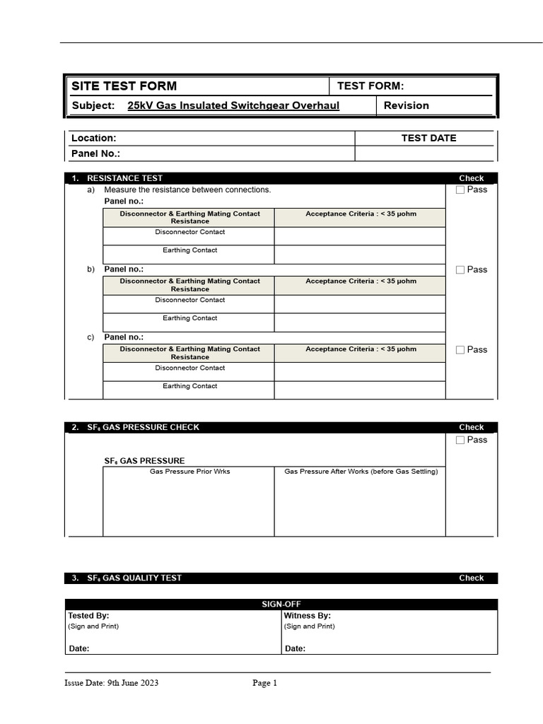 T&C Form (SF6 Gas Work) | PDF | Electrical Engineering | Equipment