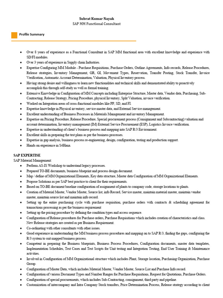 Subrat Resume MM (2) (1) | PDF | Business Process | Procurement