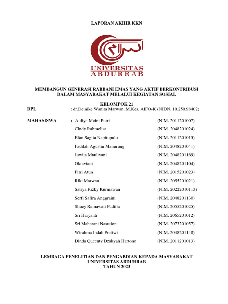 LAPORAN KKN KELOMPOK 21 CINDY 3-Dikompresi | PDF