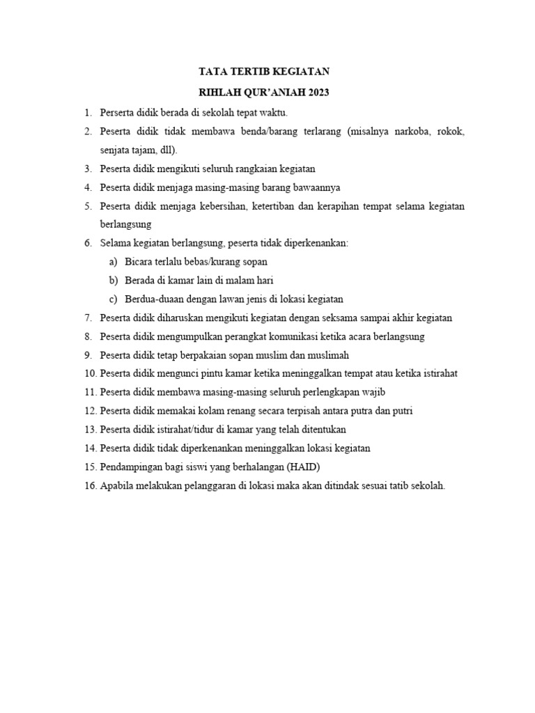 TATA TERTIB KEGIATAN | PDF