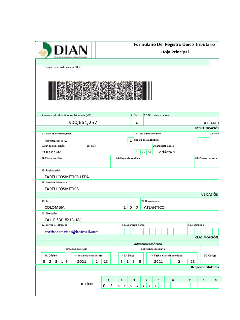 Formulario Del Registro Único Tributario Hoja Principal: Identificaciòn ...