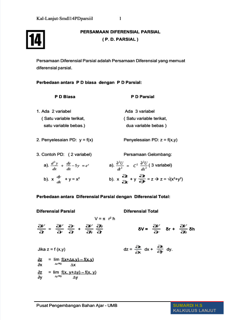 PDF Kal Lanjut Smdl14pdparsiil 1 Persamaan Diferensial Parsial P D Parsial - Compress | PDF