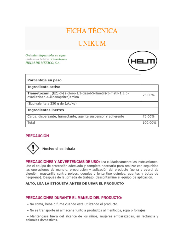 Ficha Técnica - Unikum (PLM) | Descargar gratis PDF | Agua | Residuos