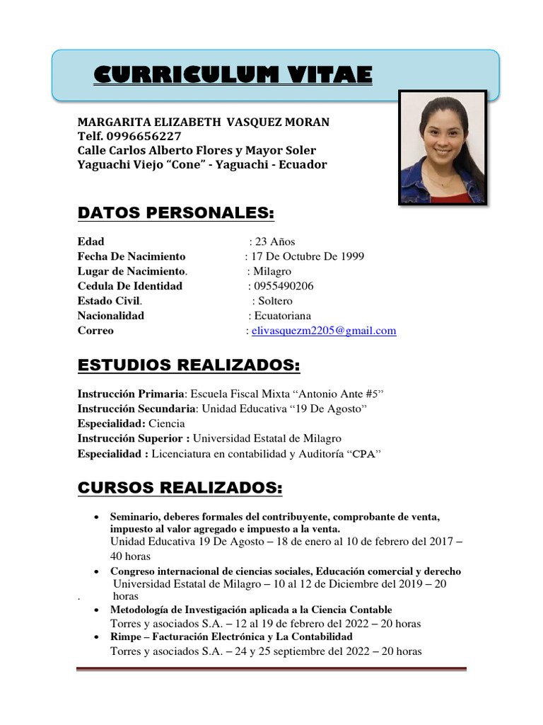 Elizabeth Vasquez Curriculum | PDF