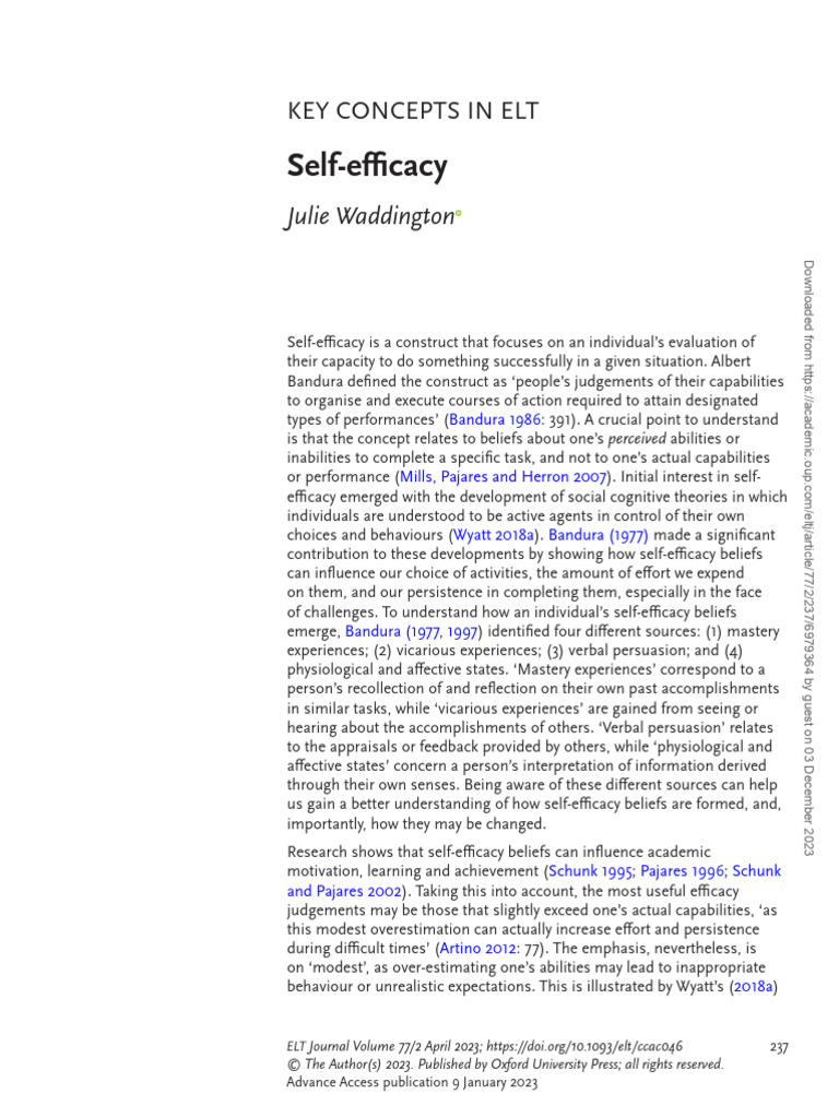 Self-Efficacy - Waddington (2023) | PDF | Self Efficacy | Neuroscience