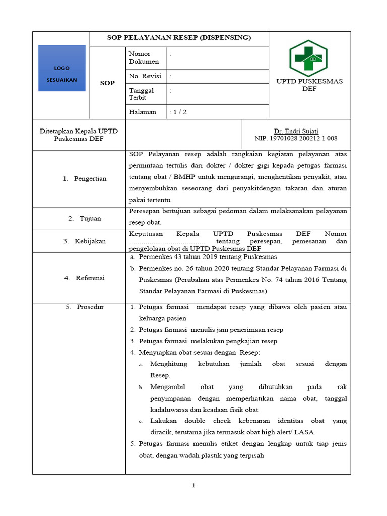Sop Pelayanan Resep | PDF | Pengembangan Diri