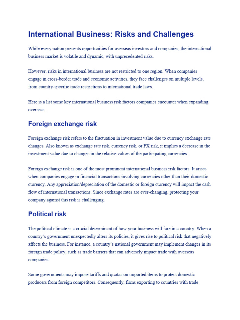 International Business | PDF | Financial Risk | Exchange Rate