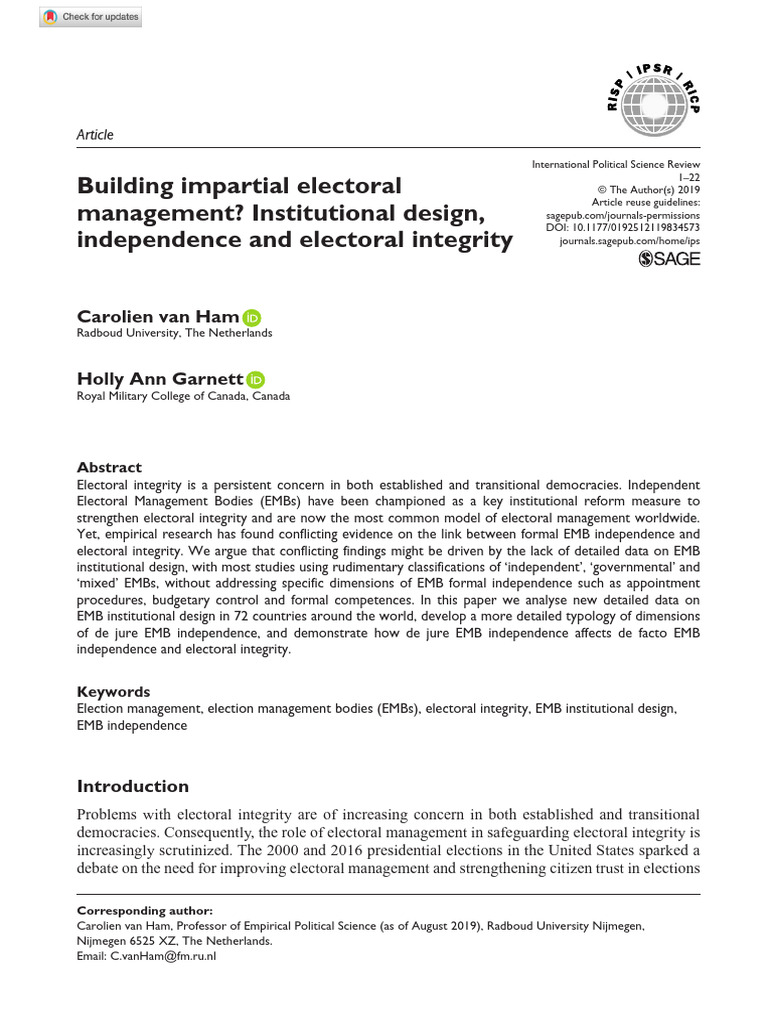 Building Impartial Electoral Management? Institutional Design ...