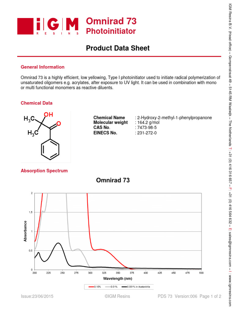 Omnirad 73 PDS 6 | Download Free PDF | Ultraviolet | Chemistry