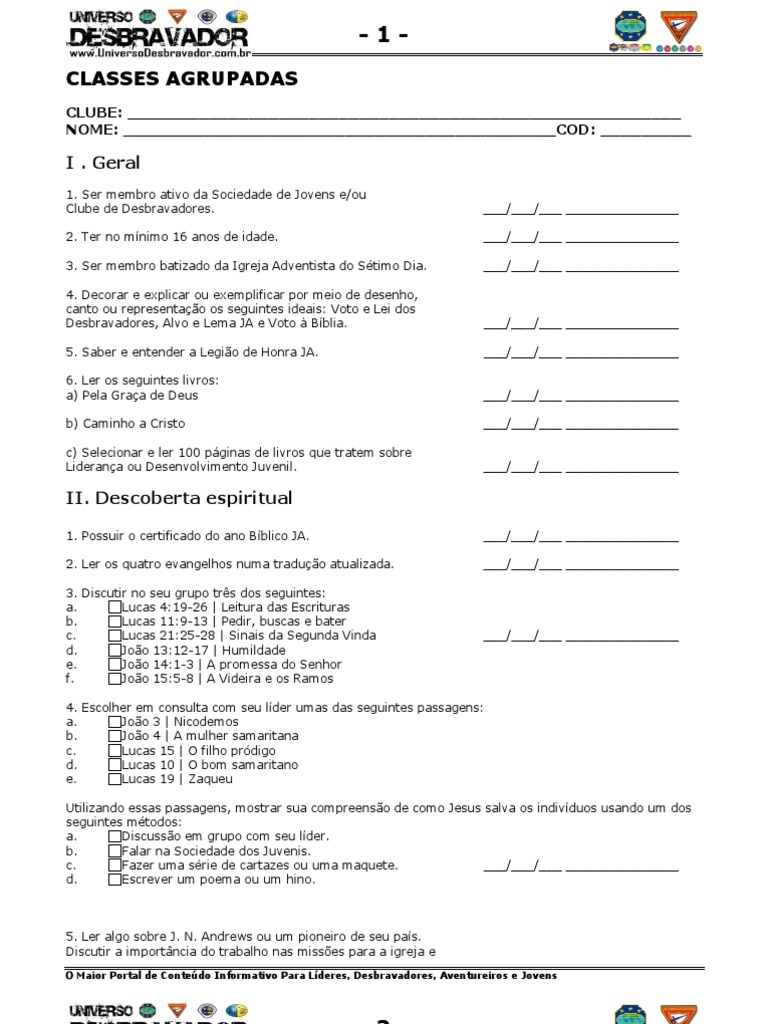 Classes Agrupadas | PDF | Igreja Adventista do Sétimo Dia | Evangelho de Lucas