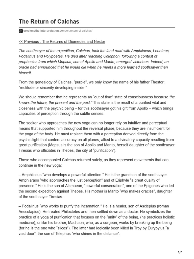 Greekmyths-Interpretation.com-The Return of Calchas | PDF