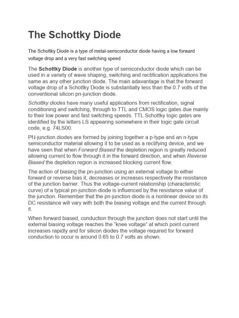 The Schottky Diode | PDF | Diode | P–N Junction