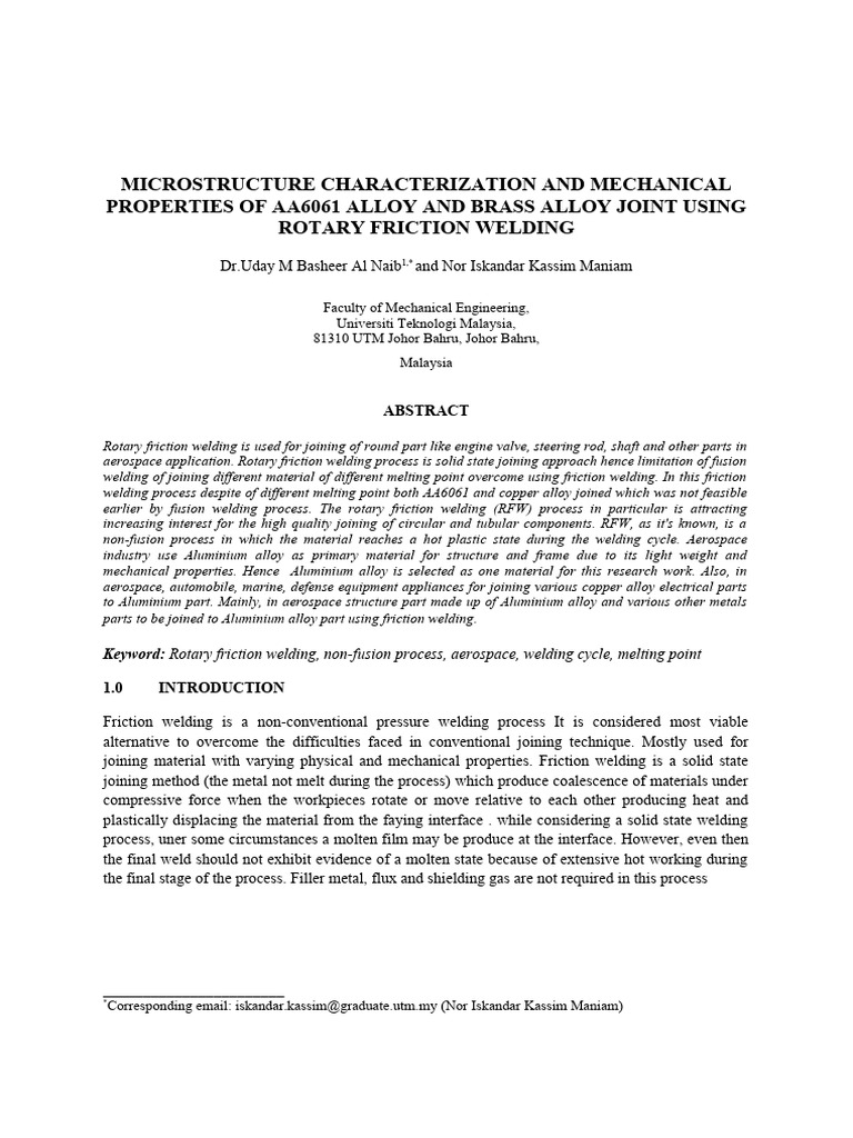 Microstructure Characterization and Mechanical Properties of Aa6061 Alloy and Brass Alloy Joint ...