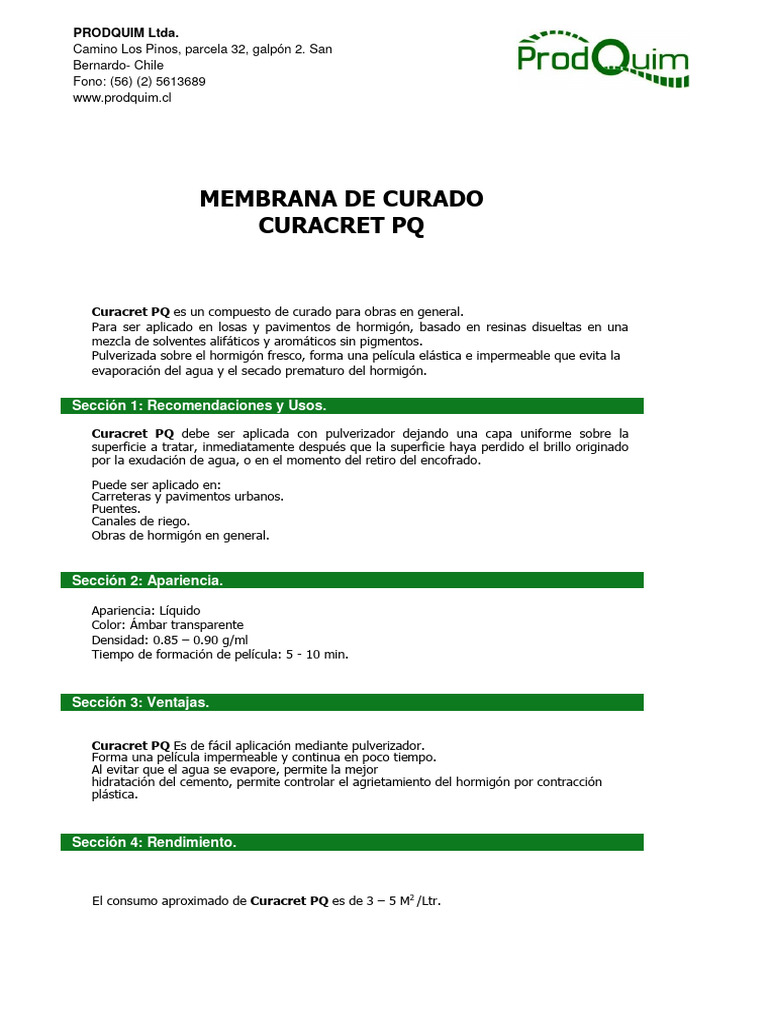 Membrana de Curado Curacret PQ: Usos y Ventajas | PDF