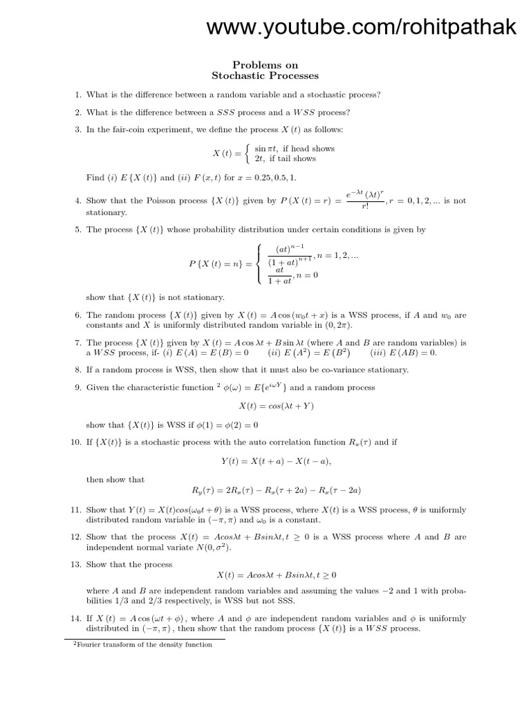 Problems On Stochastic Processes | Download Free PDF | Stochastic Process | Autocorrelation