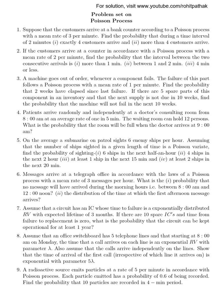 Problem Set On Poisson Process | PDF | Statistical Theory | Probability Theory
